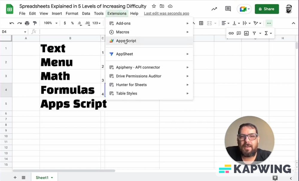 Spreadsheets Explained! 5 Levels of Difficulty: From Basic Text Input to Google Apps Script