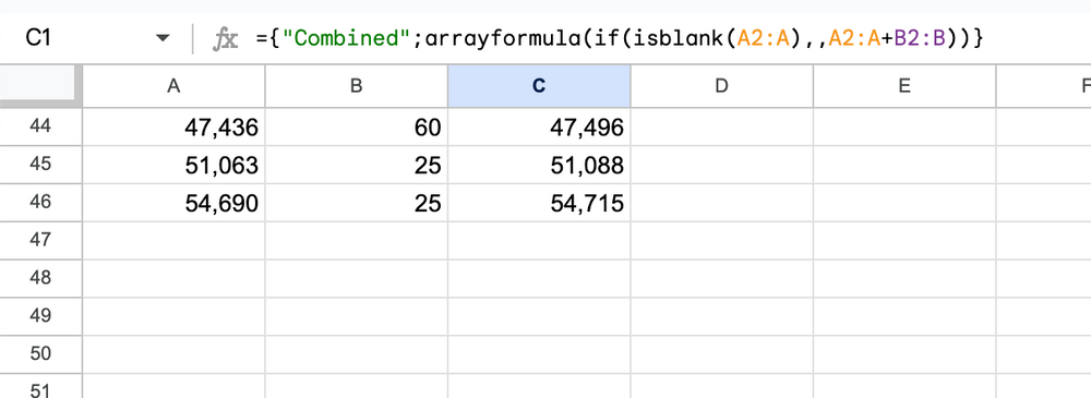 How to create a formula for every row in a column in a Google Spreadsheet?