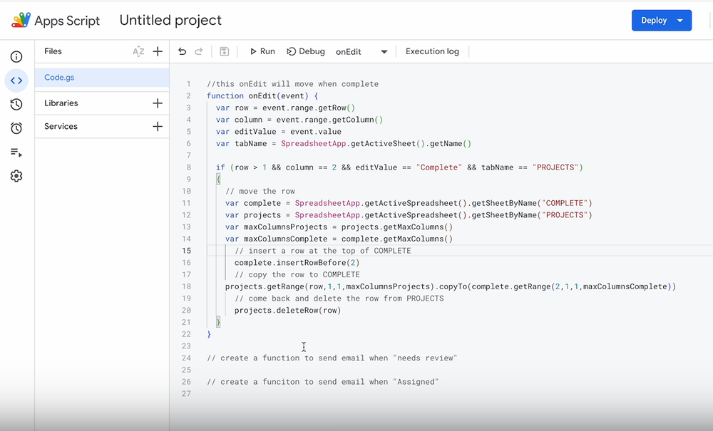Automated Project Management in Google Sheets