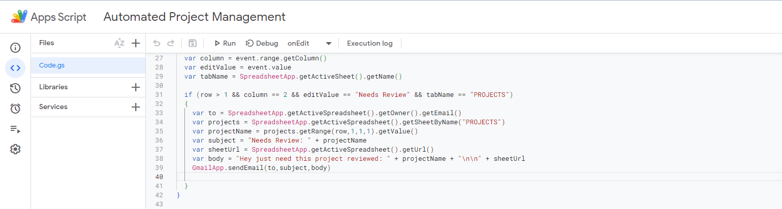 Automated Project Management in Google Sheets