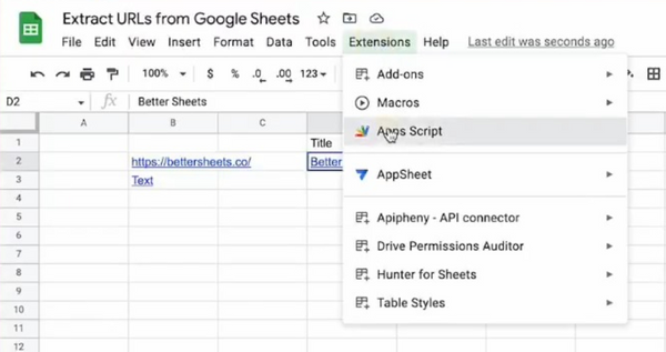 Extract URLs from Google Sheets