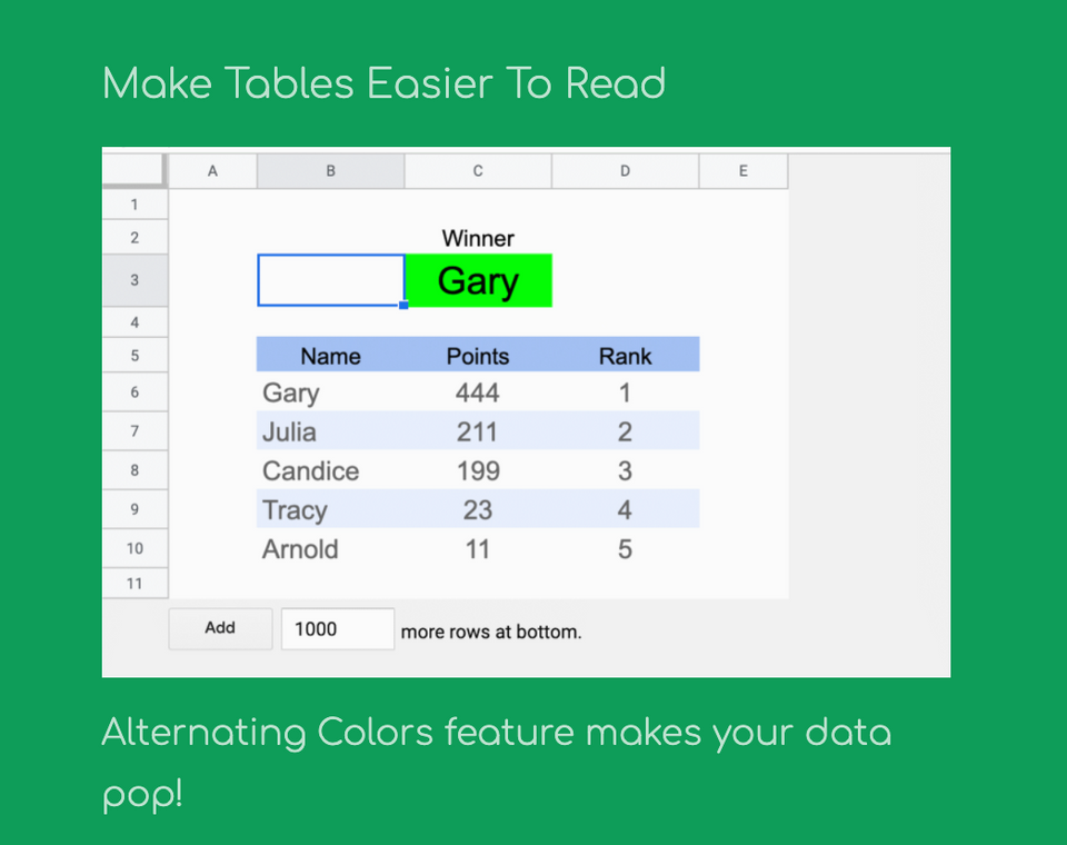 How to Use Alternating Colors to make a Summary Page